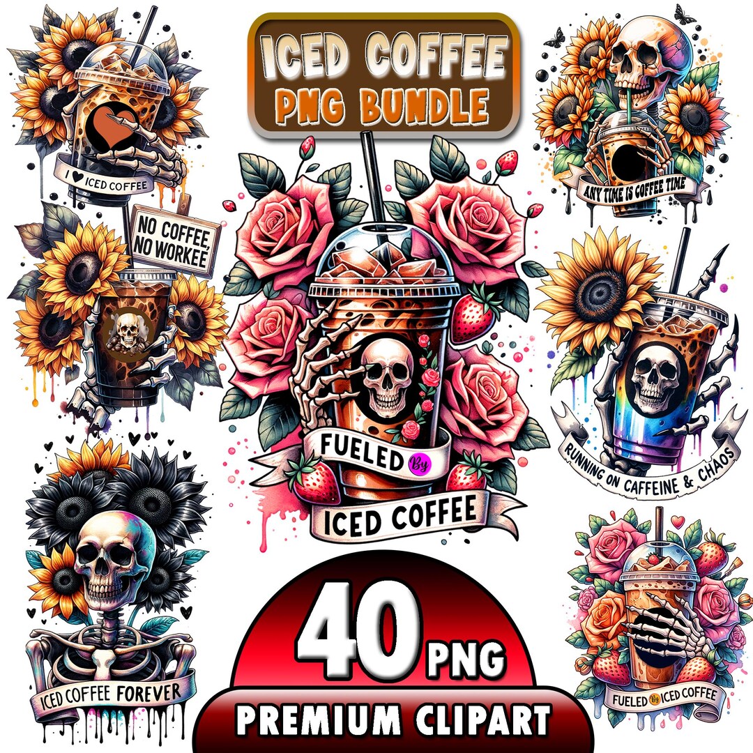 Iced Coffee Png Bundle, Skeleton Coffee Png Bundle, Coffee Lover Png ...