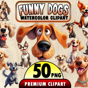 Funny Dog Clipart Bundle Cute and Quirky Dogs, Watercolor Graphics for ...