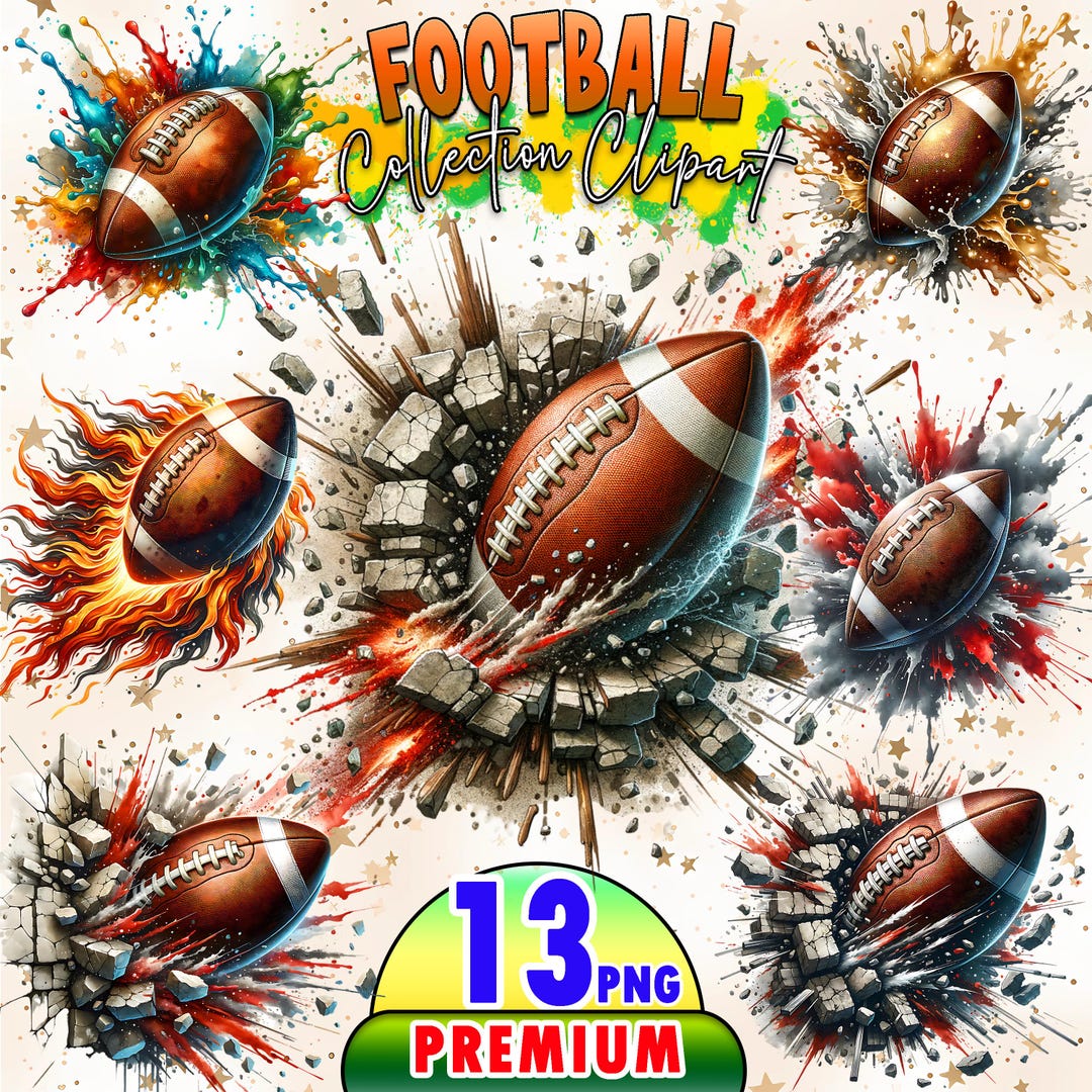 Watercolor Football Collection Clipart, 13 Football PNG Bundle ...