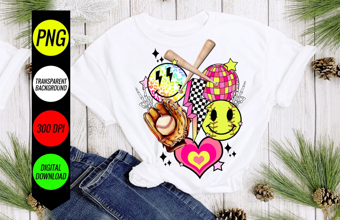Retro Softball Png, Softball Smiley Face Png, Softball Sublimation ...