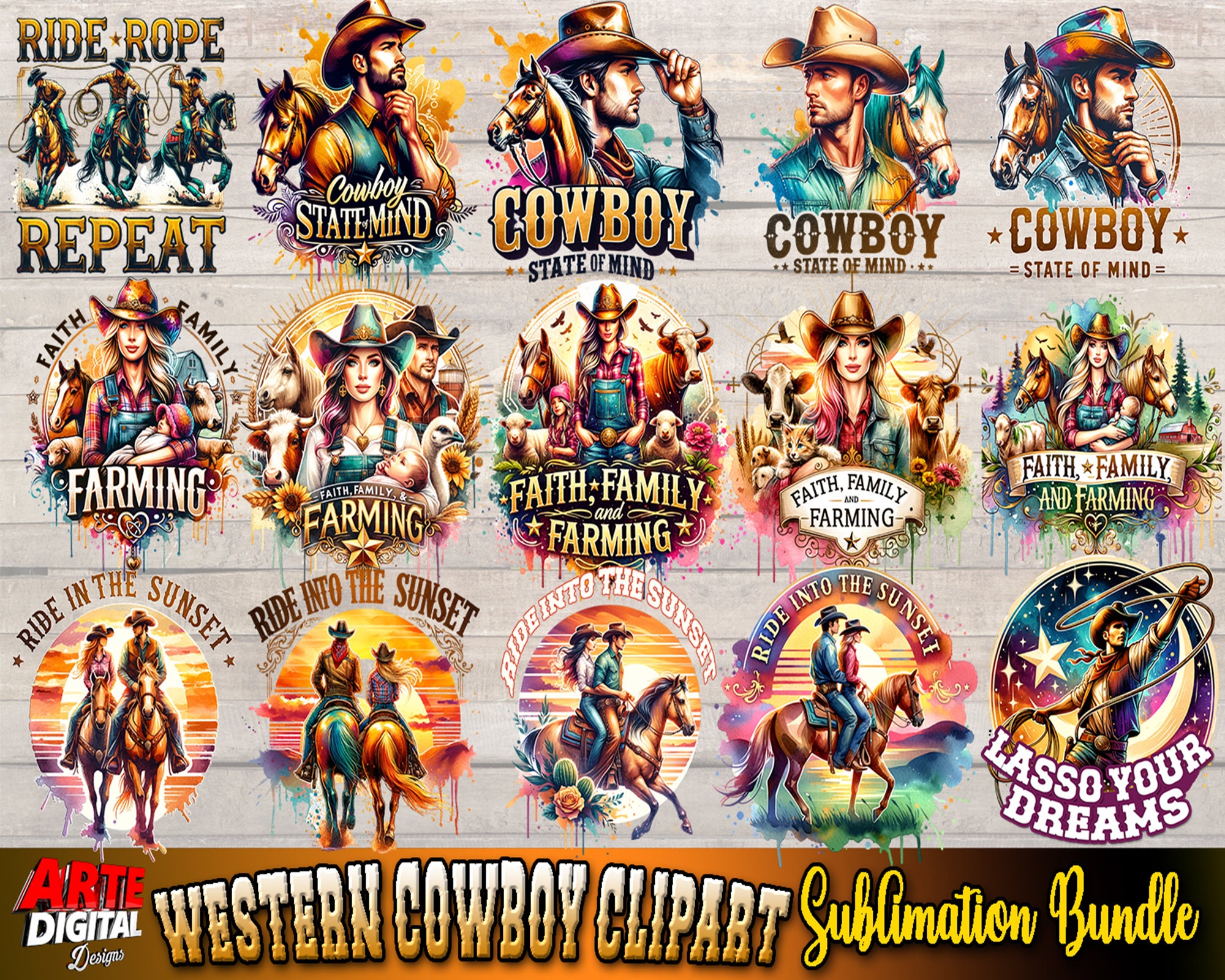 Cowboy Bundle PNG, Western PNG Bundle, Cowboy Sublimation Designs ...