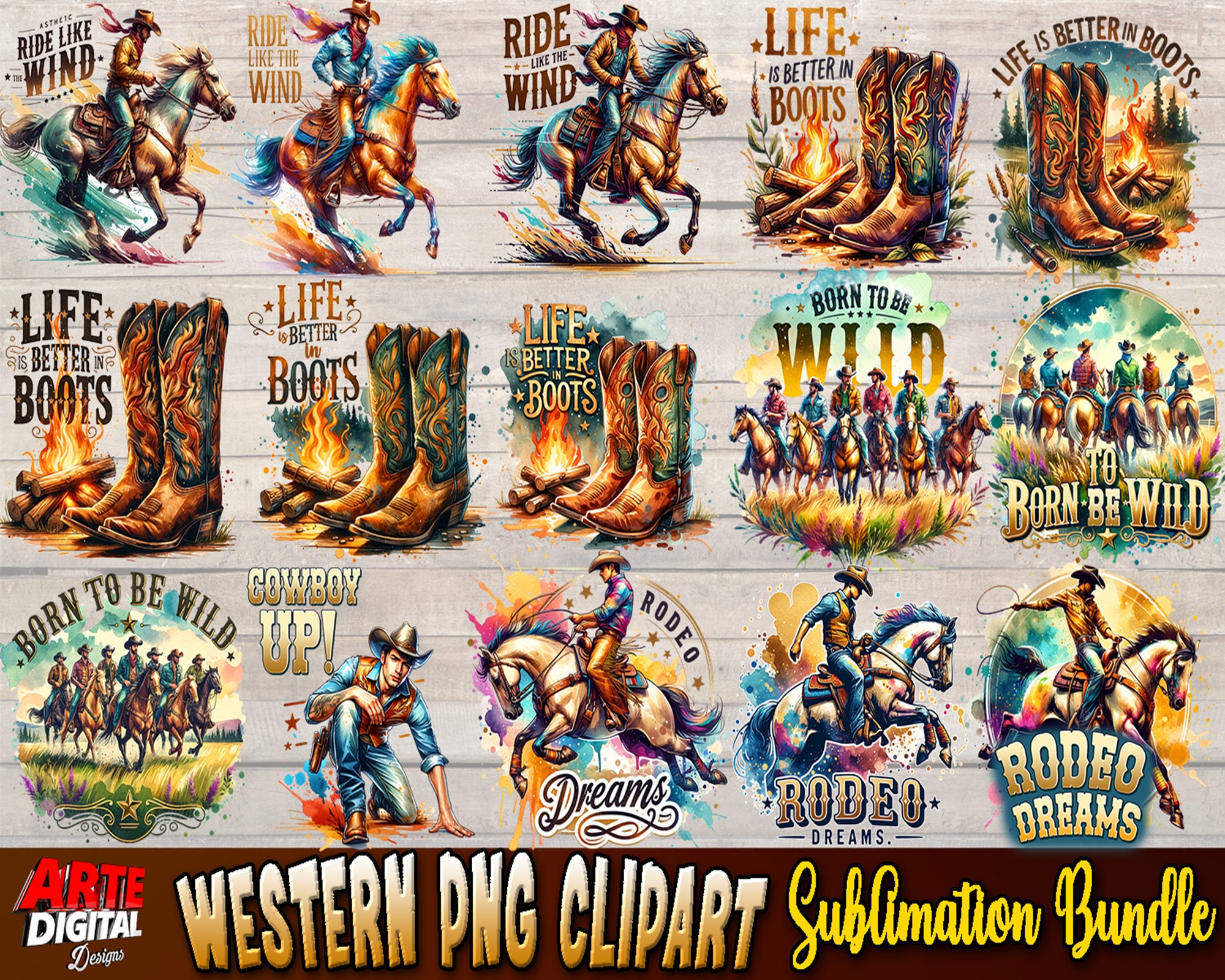 Cowboy Bundle PNG, Western PNG Bundle, Cowboy Sublimation Designs ...