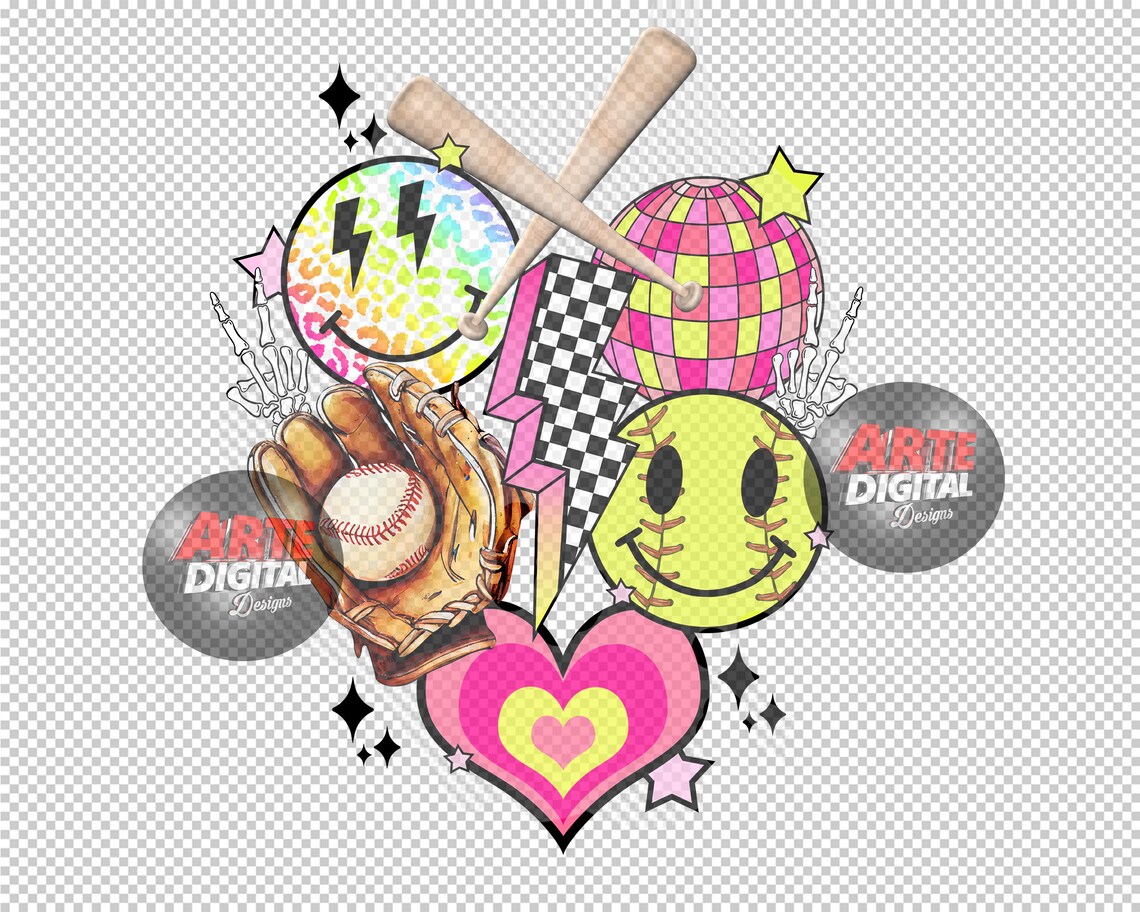 Retro Softball Png, Softball Smiley Face Png, Softball Sublimation ...
