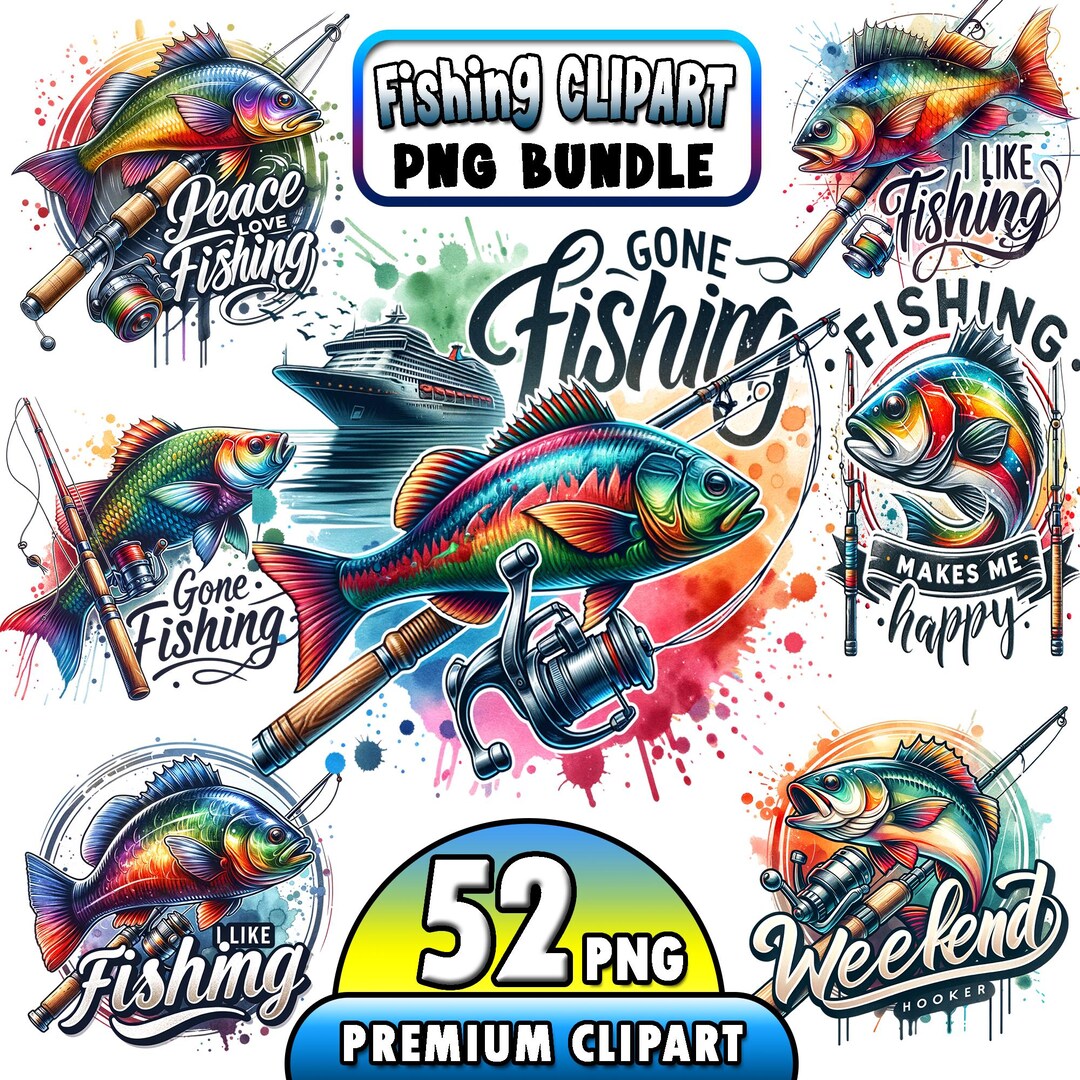 Watercolor Fishing Clipart, Fishing Clipart Bundle, Fishing 52 PNG Clip ...