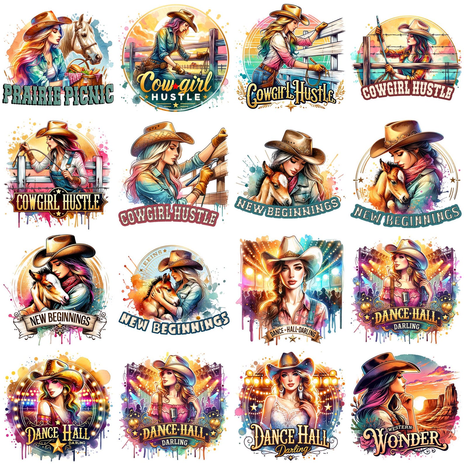 Watercolor Spring Western Clipart Bundle, Cowgirl Texas Horse Ranch ...