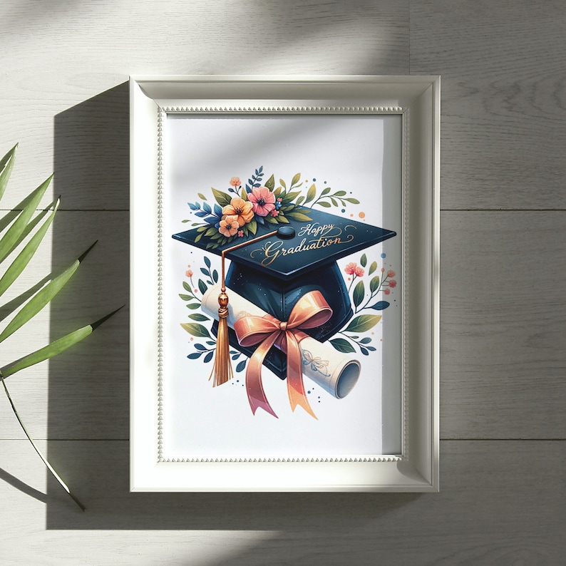 Watercolor Graduation Collection Clipart, 40 PNG Grad Floral Clipart ...