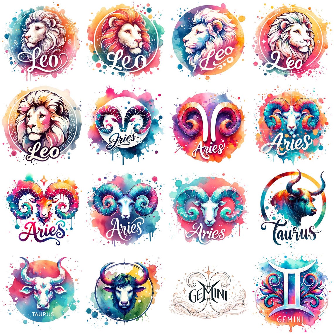 Zodiac Bundle PNG Sublimation Horoscope Design Rainbow Fantasy Galaxy ...