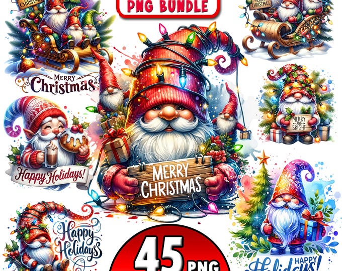 29 PNG, Watercolor Festive Gnomes Collection Clipart, Christmas Gnomes ...