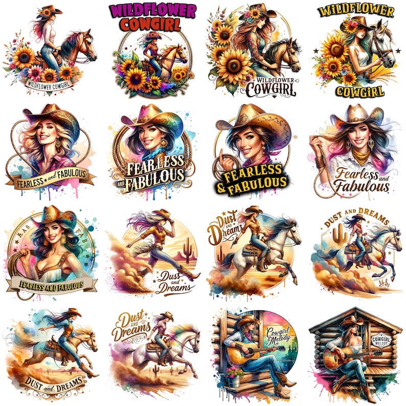 Watercolor Spring Western Clipart Bundle, Cowgirl Texas Horse Ranch ...