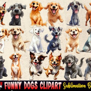 Funny Dog Clipart Bundle - Cute and Quirky Dogs, Watercolor Graphics ...