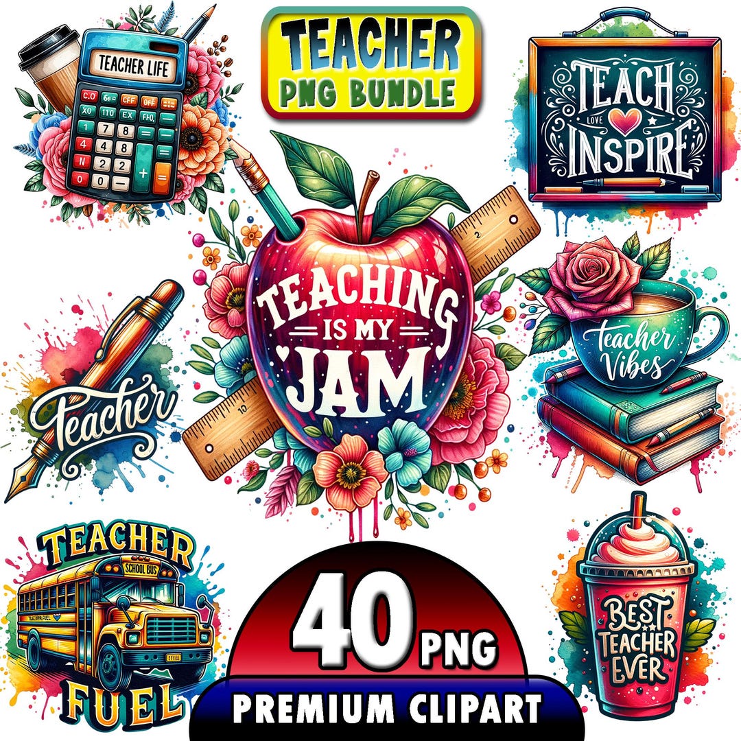 SCHOOL SUPPLY - 40 Watercolor Clip Arts (png, 300 Dpi, Notebook ...