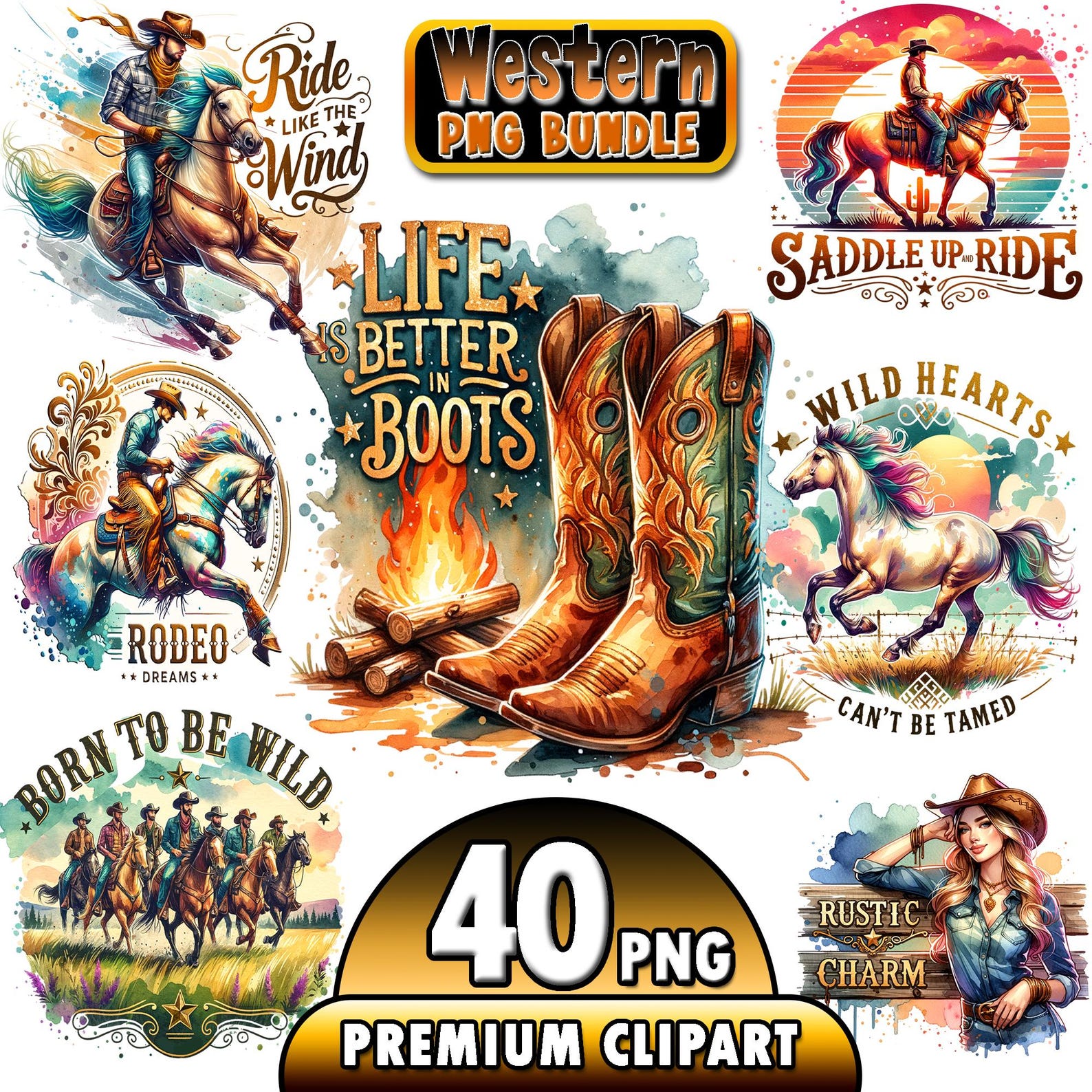 Cowboy Bundle PNG, Western PNG Bundle, Cowboy Sublimation Designs ...