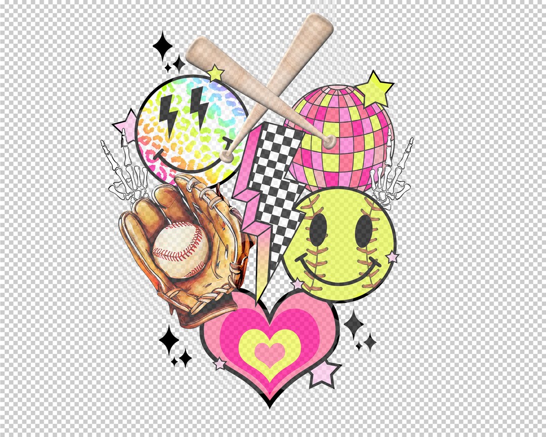 Retro Softball Png, Softball Smiley Face Png, Softball Sublimation ...