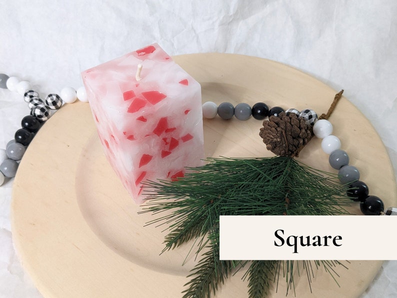 Peppermint Chunk Candle - Christmas Pillar Candle - Paraffin Wax Candle ...