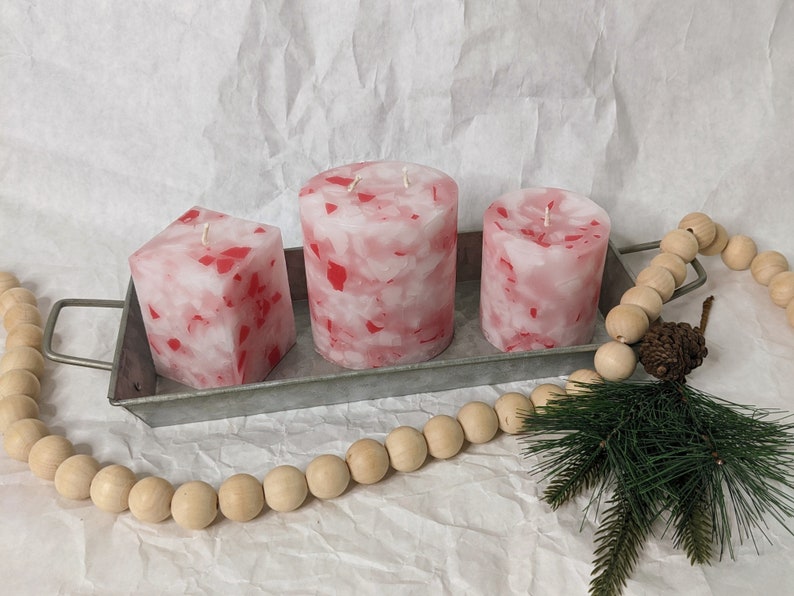 Peppermint Chunk Candle - Christmas Pillar Candle - Paraffin Wax Candle ...