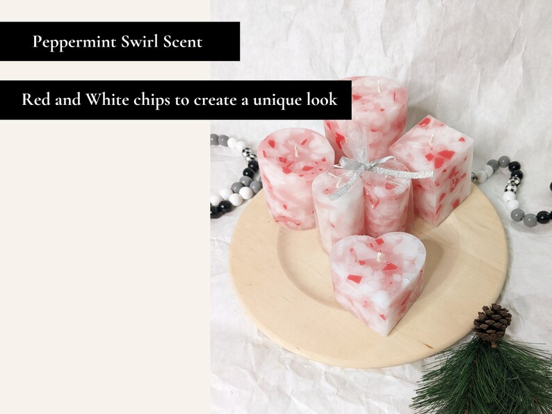 Peppermint Chunk Candle - Christmas Pillar Candle - Paraffin Wax Candle ...