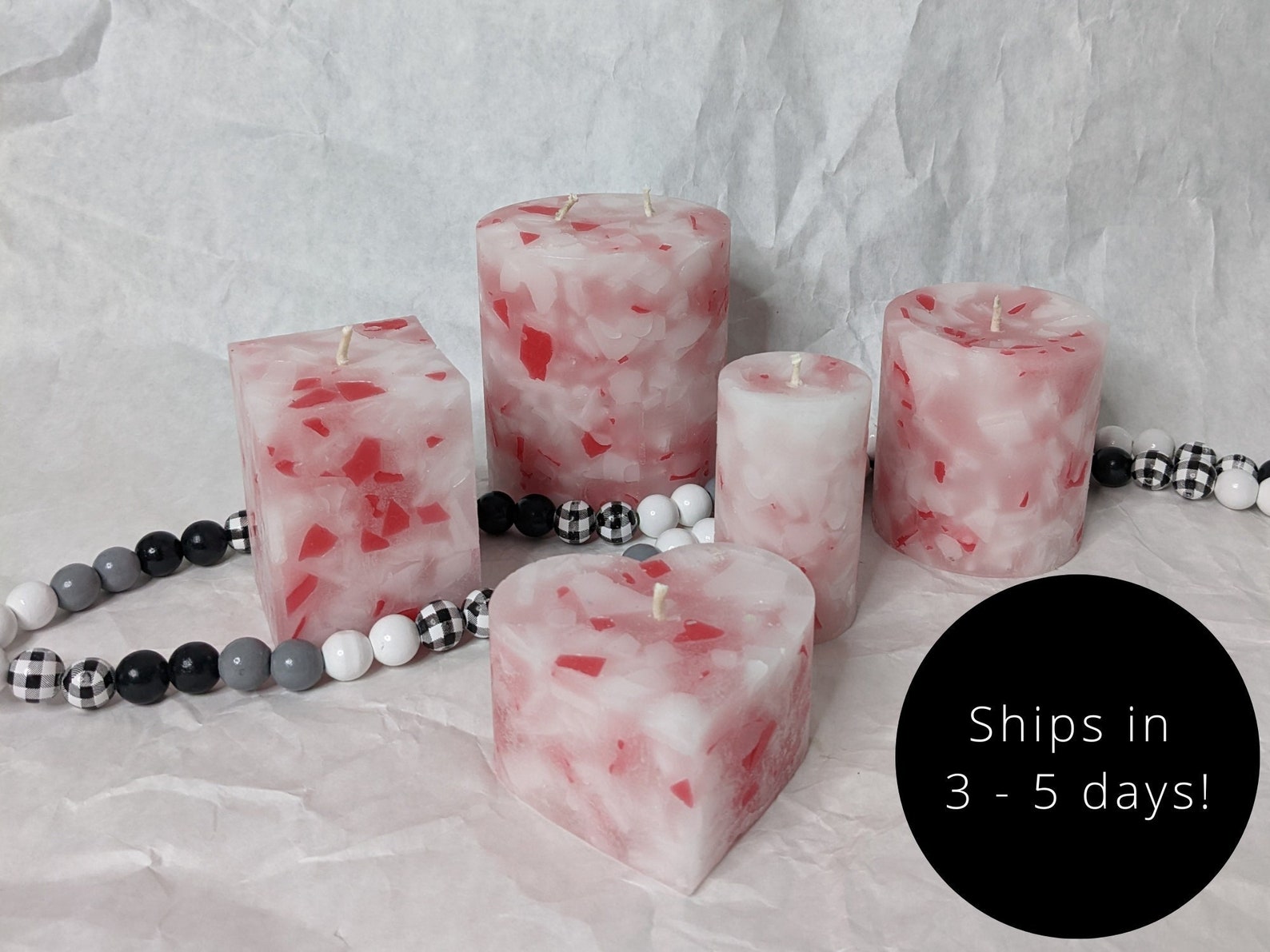Peppermint Chunk Candle - Christmas Pillar Candle - Paraffin Wax Candle ...