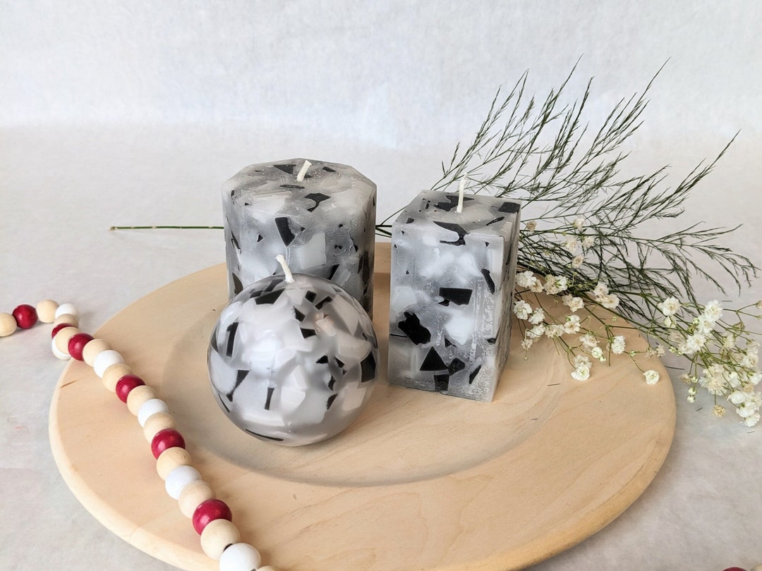 Black and White Chunky Candle - Modern Pillar Candle - Square Shaped ...