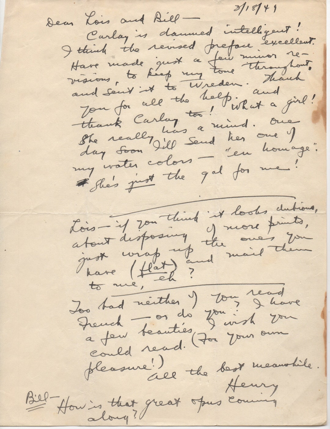 Henry Miller Signed Handwritten Personal Letter. 1949 - Etsy