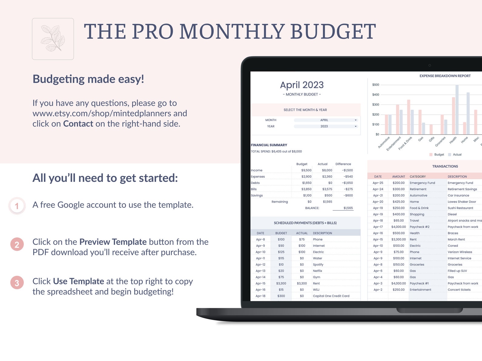 THE PRO Monthly Budget Planner for Google Sheets, Financial Planner ...