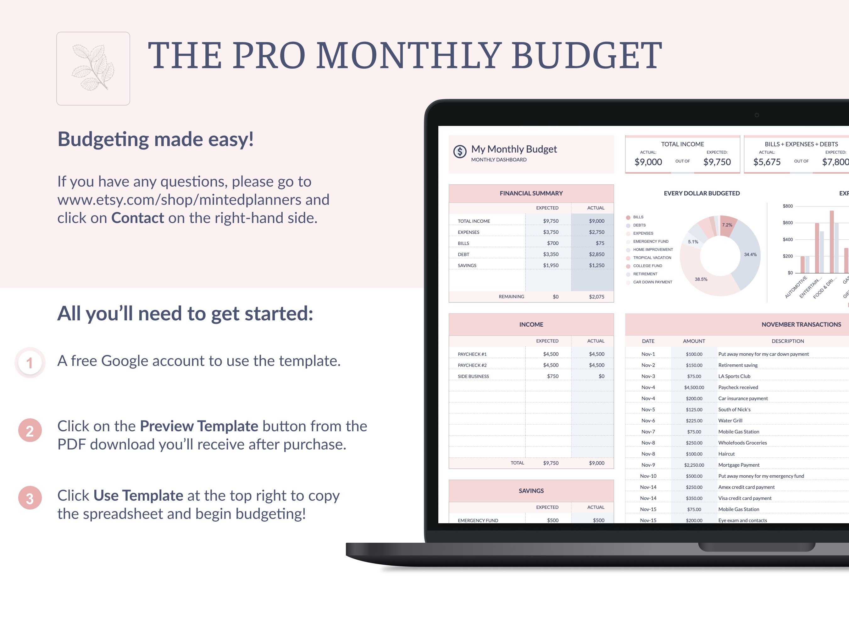 THE PRO Monthly Budget Spreadsheet Template for Google Sheets ...