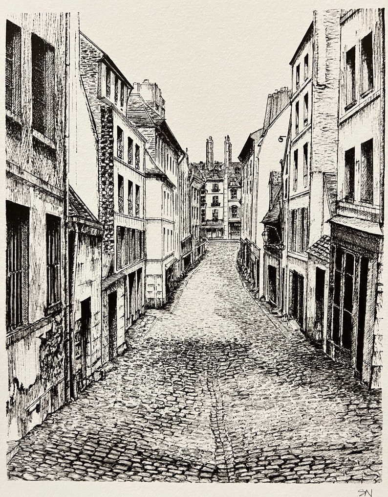 Pen and Ink Architectural Drawings ,rue Du Bon-puits , 1800s Paris ...