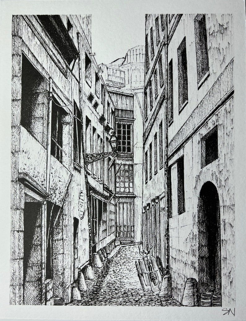 Paris, 1800s. Original Hand Drawn Print. Pen and Ink Architectural ...