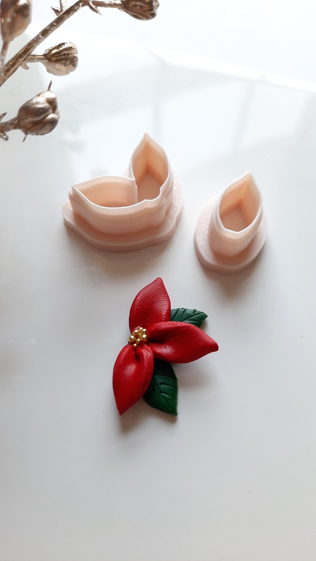 Poinsettia Polymer Clay Cutter Set, Half Poinsettia Stud, Christmas ...