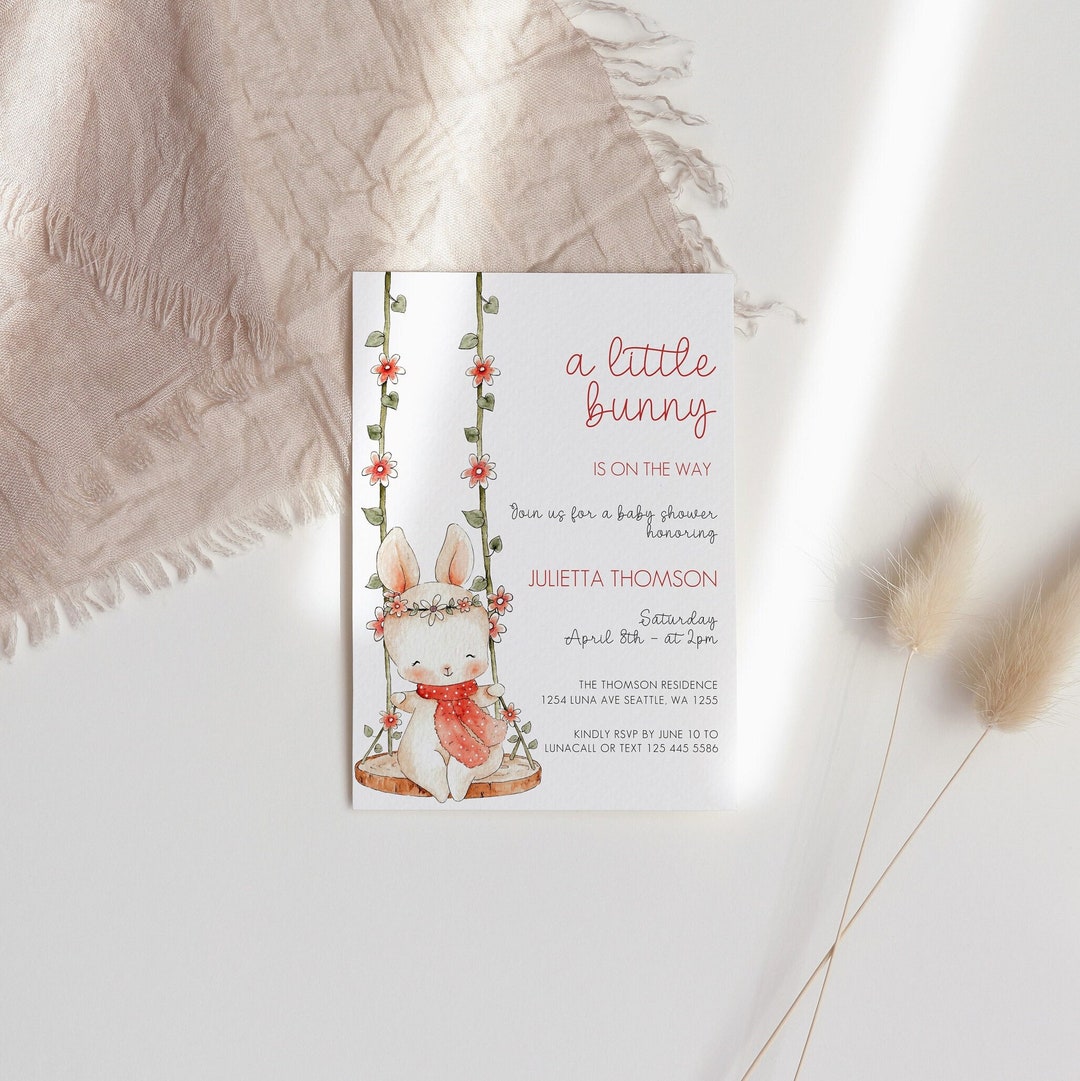 Rabbit Baby Shower, Little Bunny Invite, Rabbit Invitation, Boho Spring ...
