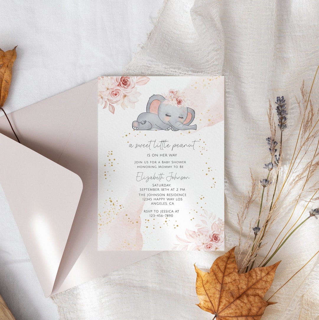 Baby Elephant Shower Invitation Template Pink Elephant - Etsy