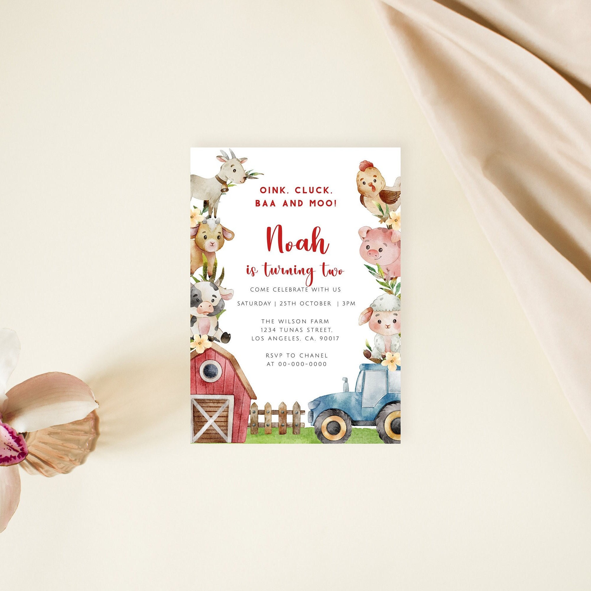 Farm Birthday Party Invitation Template, Farm Animals Birthday ...