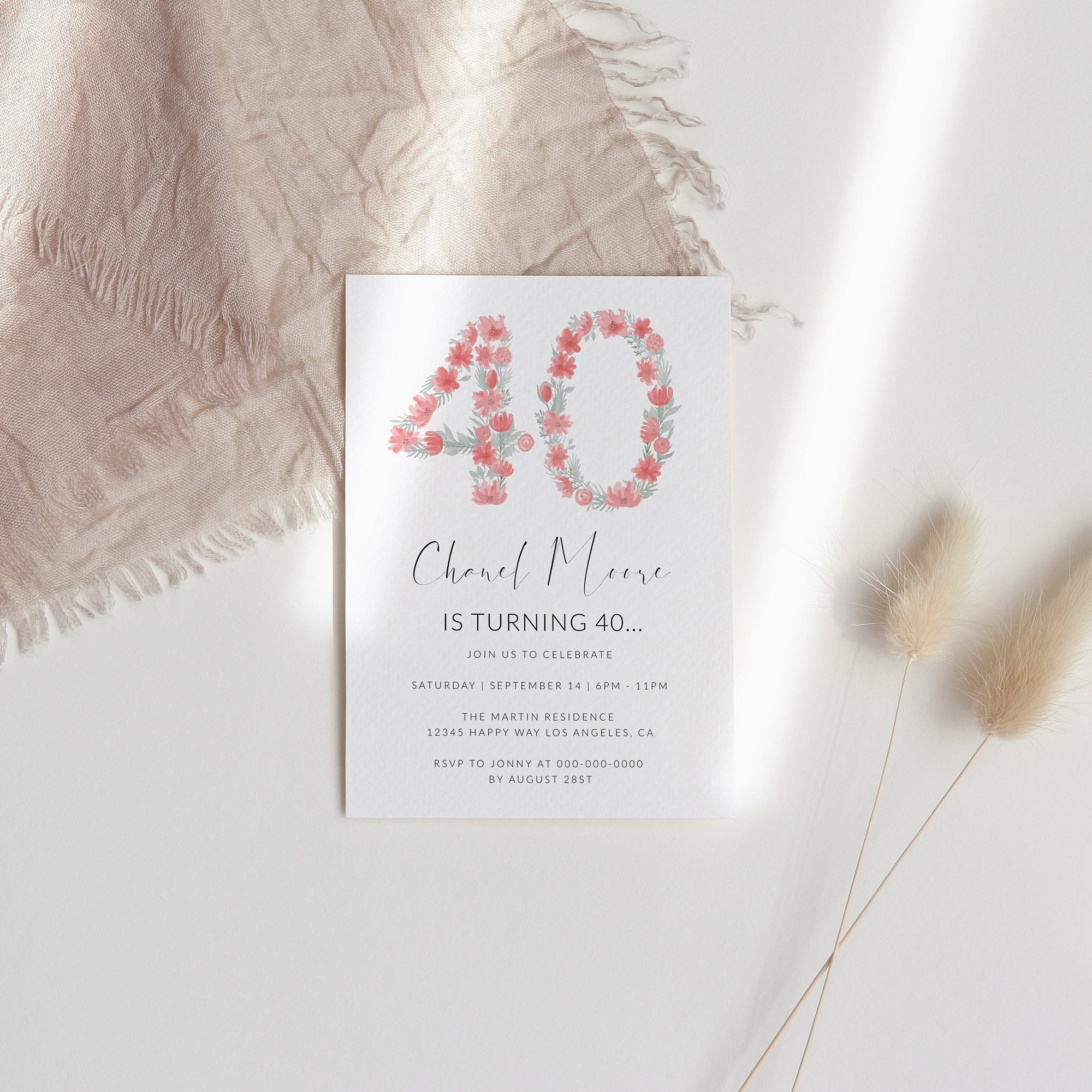 Digital Forty Birthday Invitation Template, 40th Birthday Invitation ...