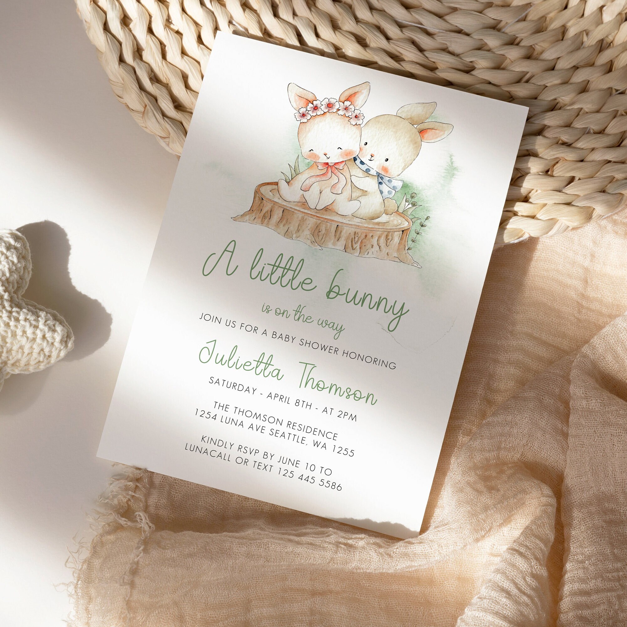 Rabbit Baby Shower, A Little Bunny, Rabbit Invitation, Boho Spring ...