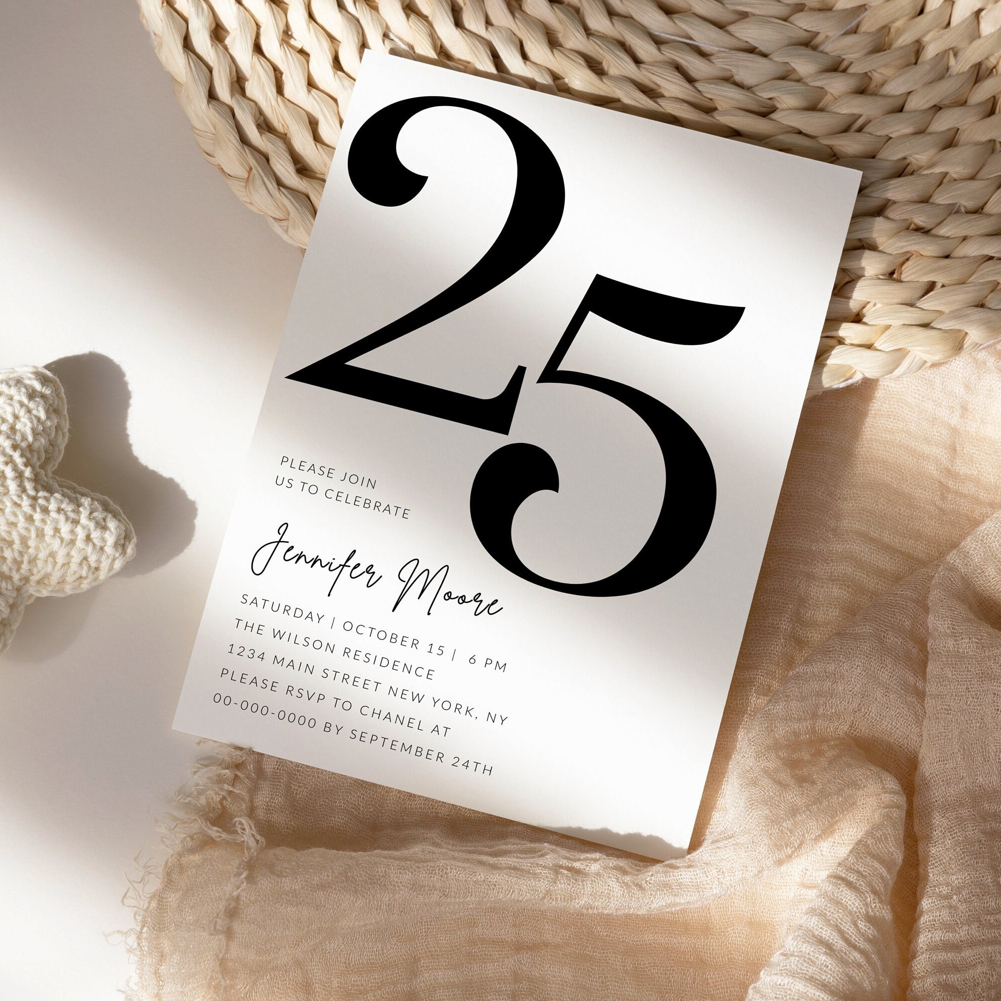 Editable Birthday Party Digital Invitation, 25th Birthday Invitation ...