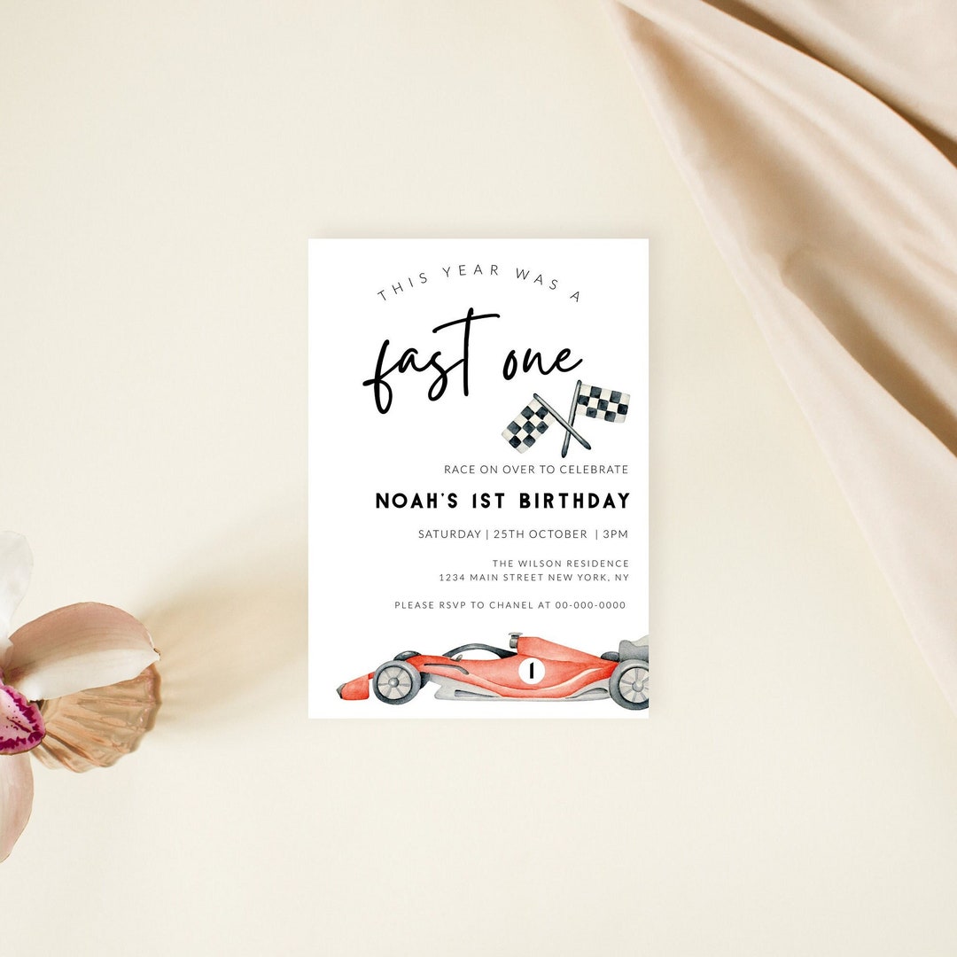 FAST ONE First Birthday Invitation, Race Car Invitation, Race Car 1st ...