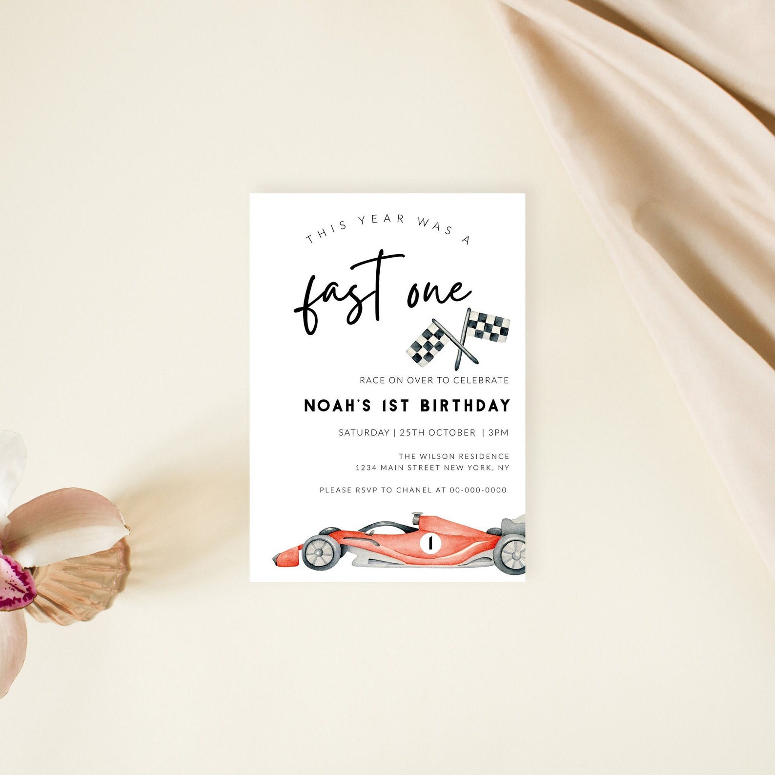 FAST ONE First Birthday Invitation, Race Car Invitation, Race Car 1st ...