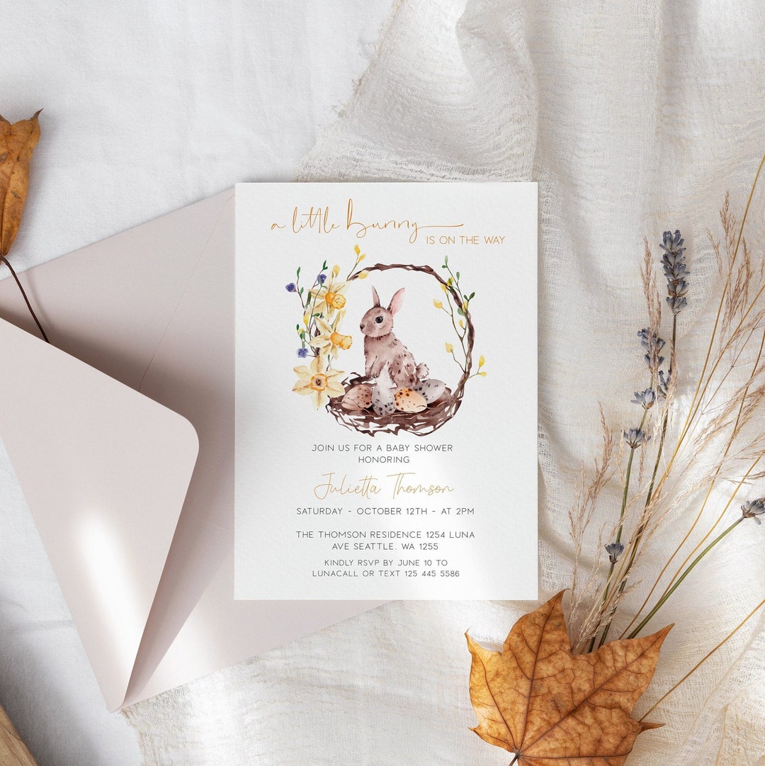 Rabbit Baby Shower, A New Bunny Baby Shower, Rabbit Invitation, Boho ...
