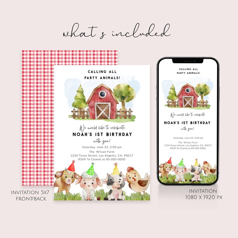 Farm Birthday Party Invitation Template, Farm Animals Birthday ...