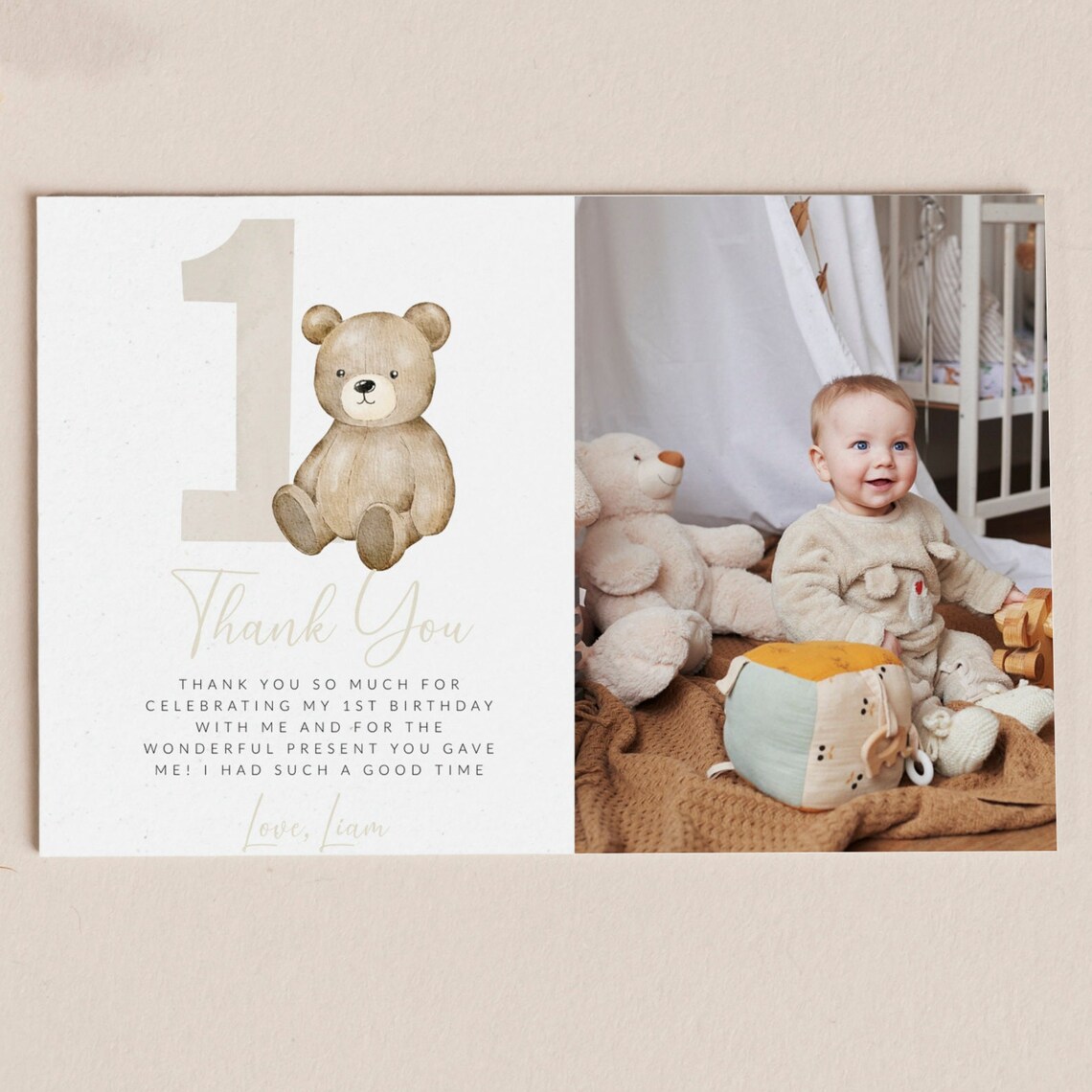 Bear Thank You Card Template, Printable Thank You Card, Teddy Bear ...