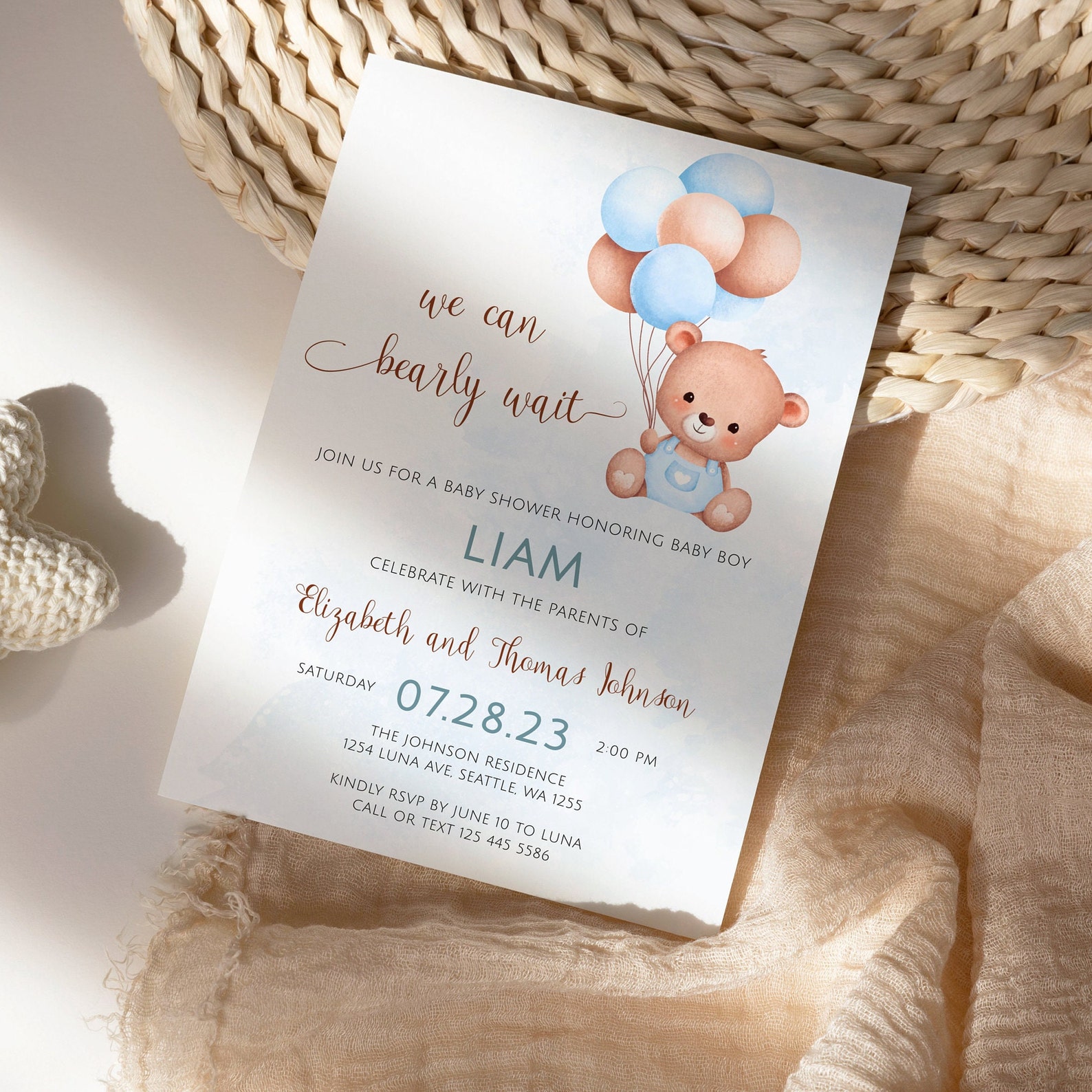 Teddy Bear Baby Shower Invitation Template, We Can Bearly Wait, Baby ...