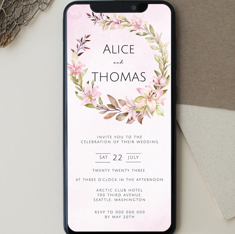 Pink Flower Wedding Invite, Botanical Floral Wedding, Flower Boho ...