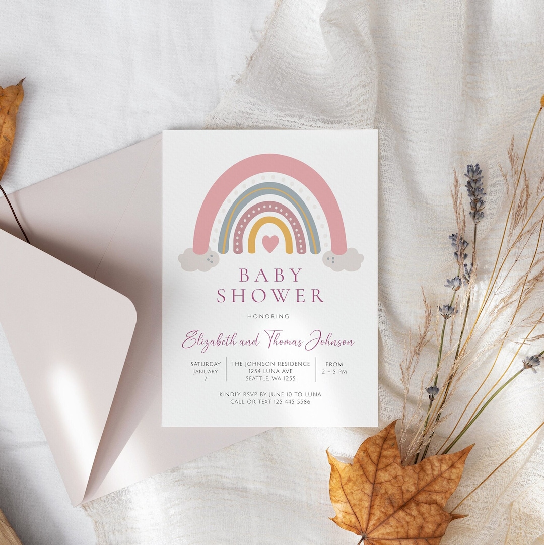 Rainbow Baby Shower Invitation, Boho Rainbow Baby Shower Invitation ...