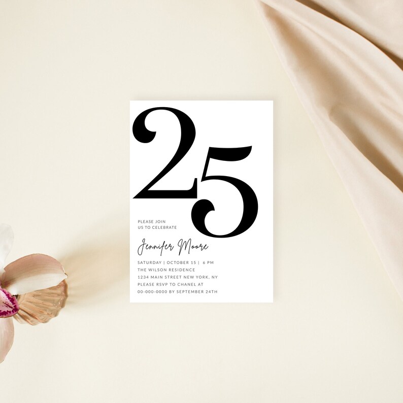 Editable Birthday Party Digital Invitation, 25th Birthday Invitation ...
