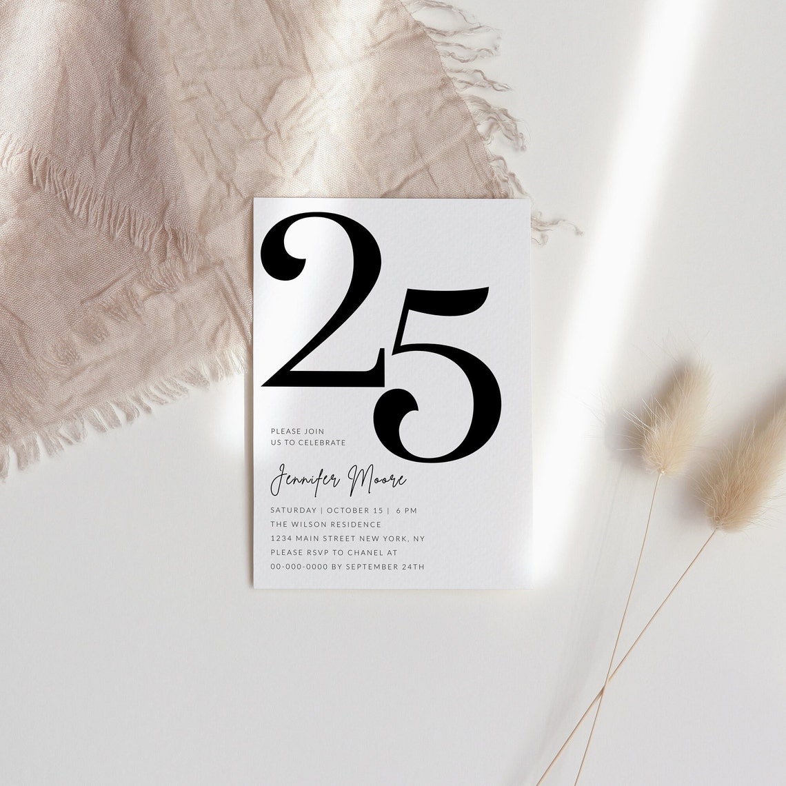 Editable Birthday Party Digital Invitation, 25th Birthday Invitation ...