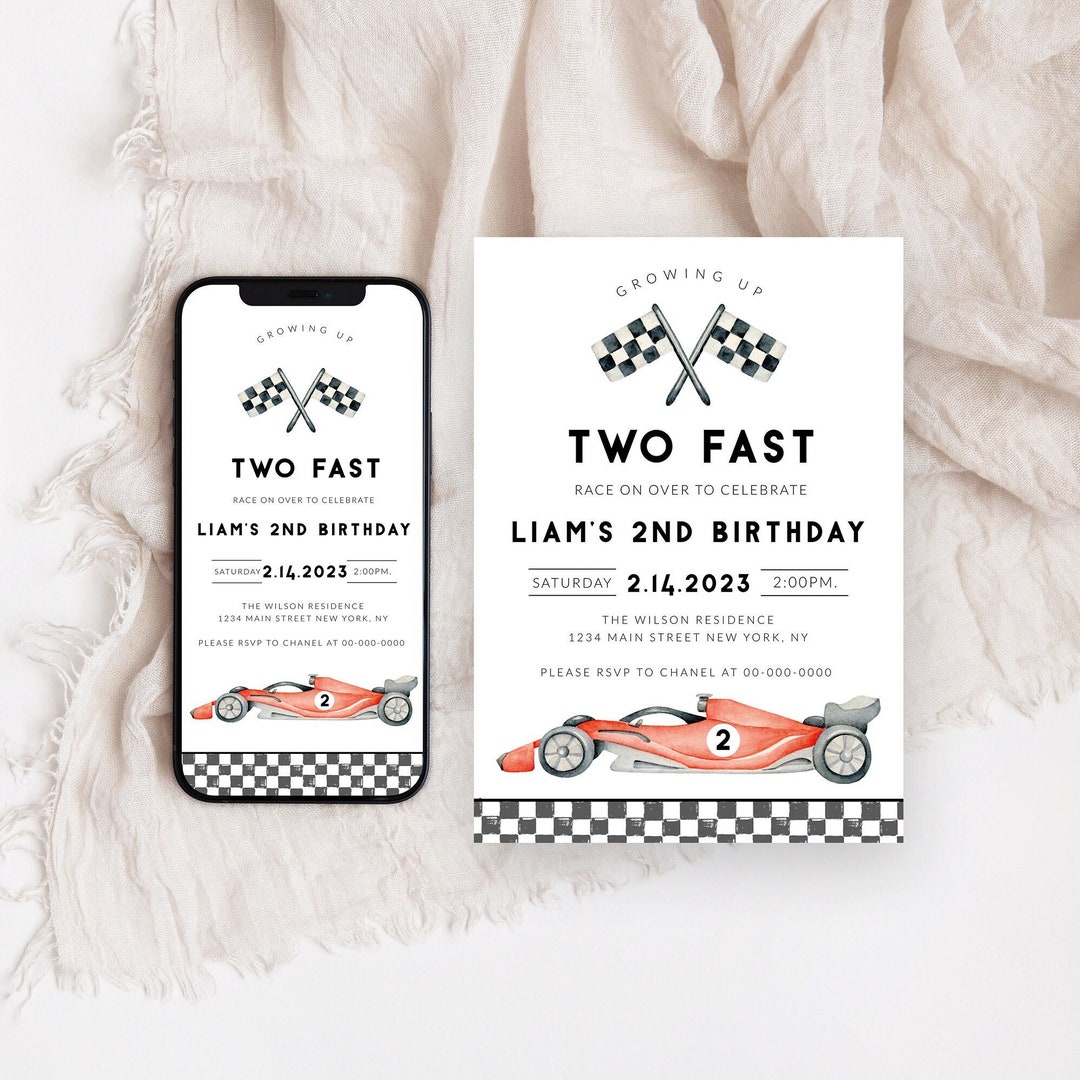 Editable TWO Fast Birthday Invitation, Race Car Invitation, 2nd ...