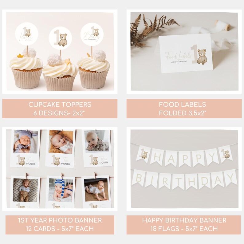 Beary First Birthday Invitation, Bear Birthday Invitation Bundle, Teddy ...