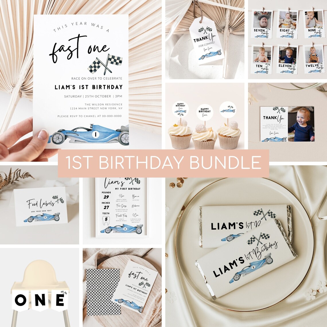 FAST ONE First Birthday Invitation, Race Car Invitation, Race Car 1st ...