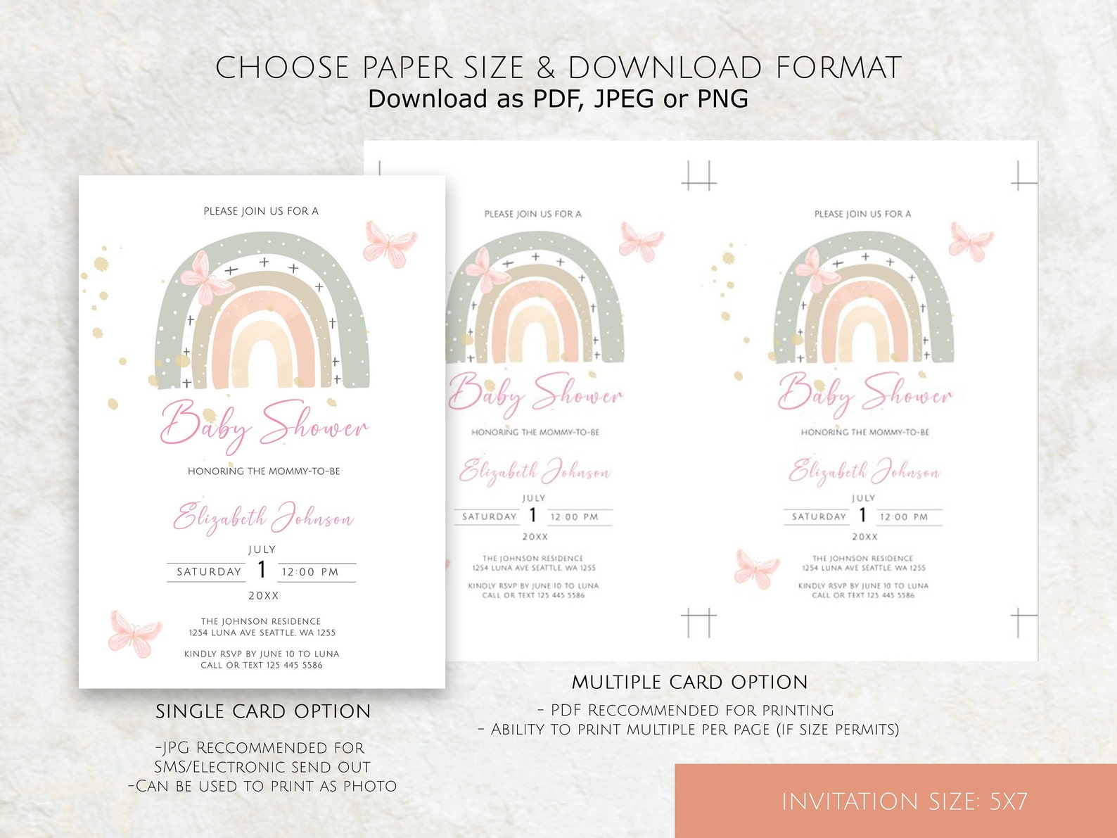 Rainbow Baby Shower Invitation Bundle, Boho Rainbow Baby Shower Invite ...