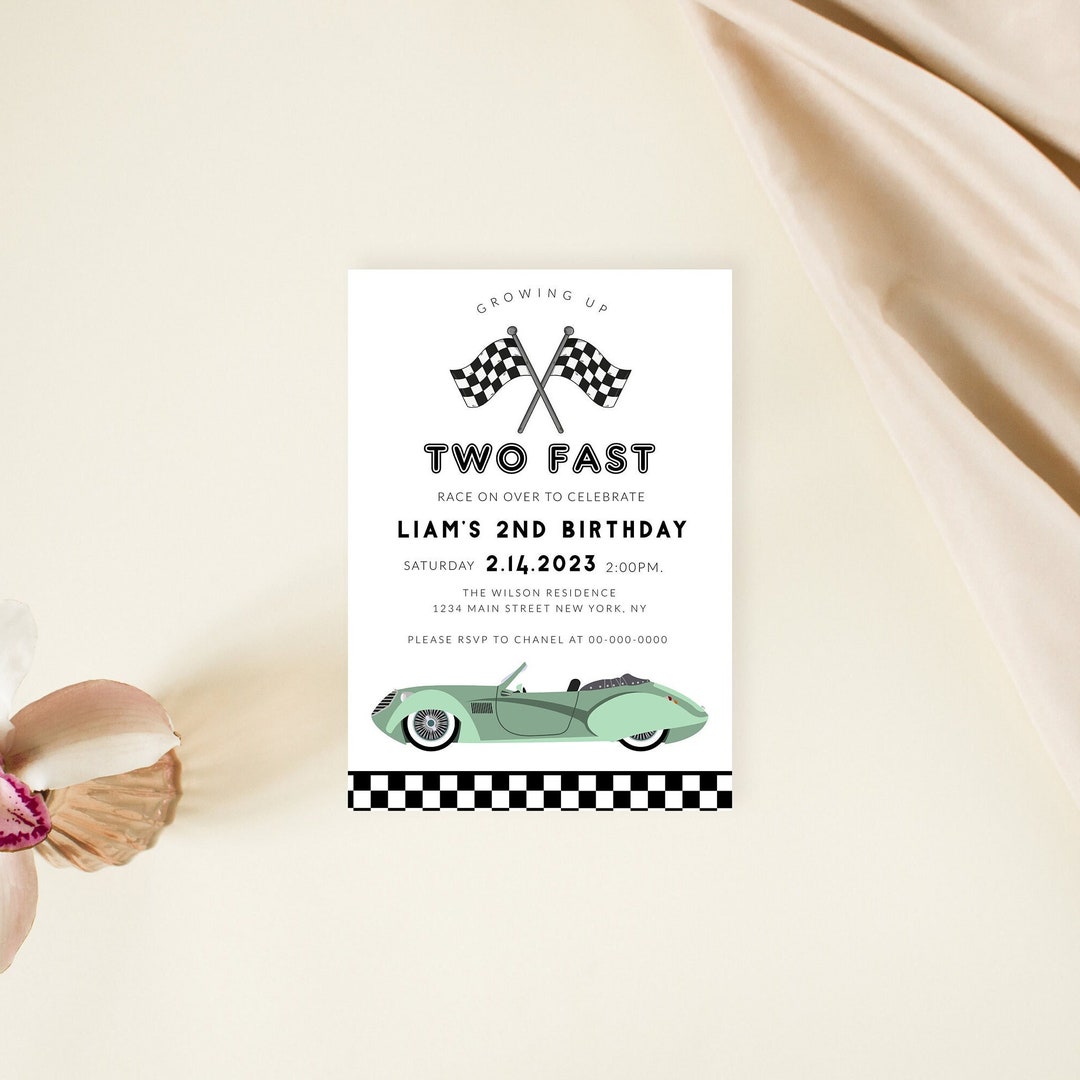 Editable TWO Fast Birthday Invitation, Race Car Invitation, 2nd ...