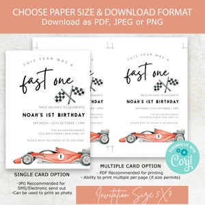 FAST ONE First Birthday Invitation, Race Car Invitation, Race Car 1st ...